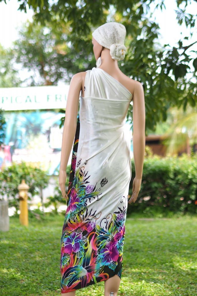 White Rainbow Jacquard Silk Beachwear/ Pareo - Craft Batik Sdn. Bhd.