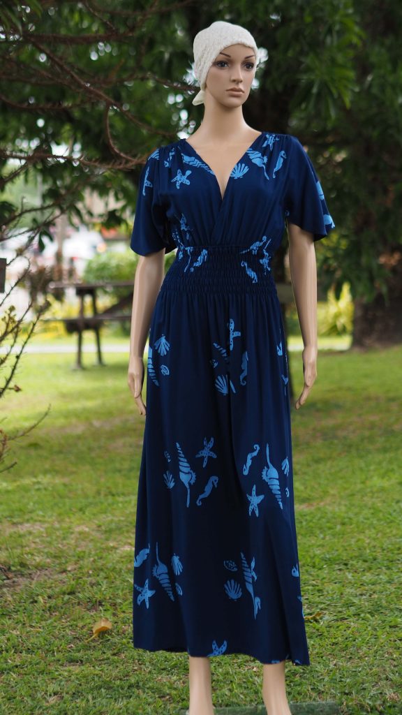 Deep Blue Rayon Long Dress - Craft Batik Sdn. Bhd.